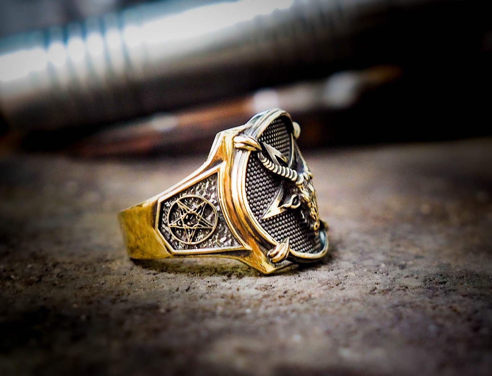 Gothic Baphomet Ring Seal of Satan Pentagram Sigil Ring | Etsy