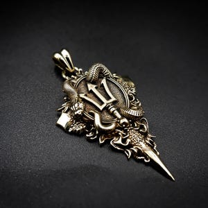 Poseidon Trident Pendant With Snake Ancient Greek God Brass Jewelry for ...