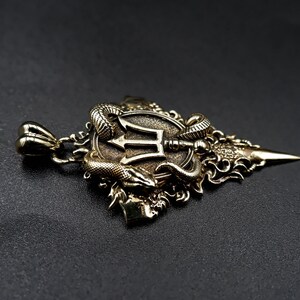 Poseidon Trident Pendant With Snake Ancient Greek God Brass Jewelry for ...