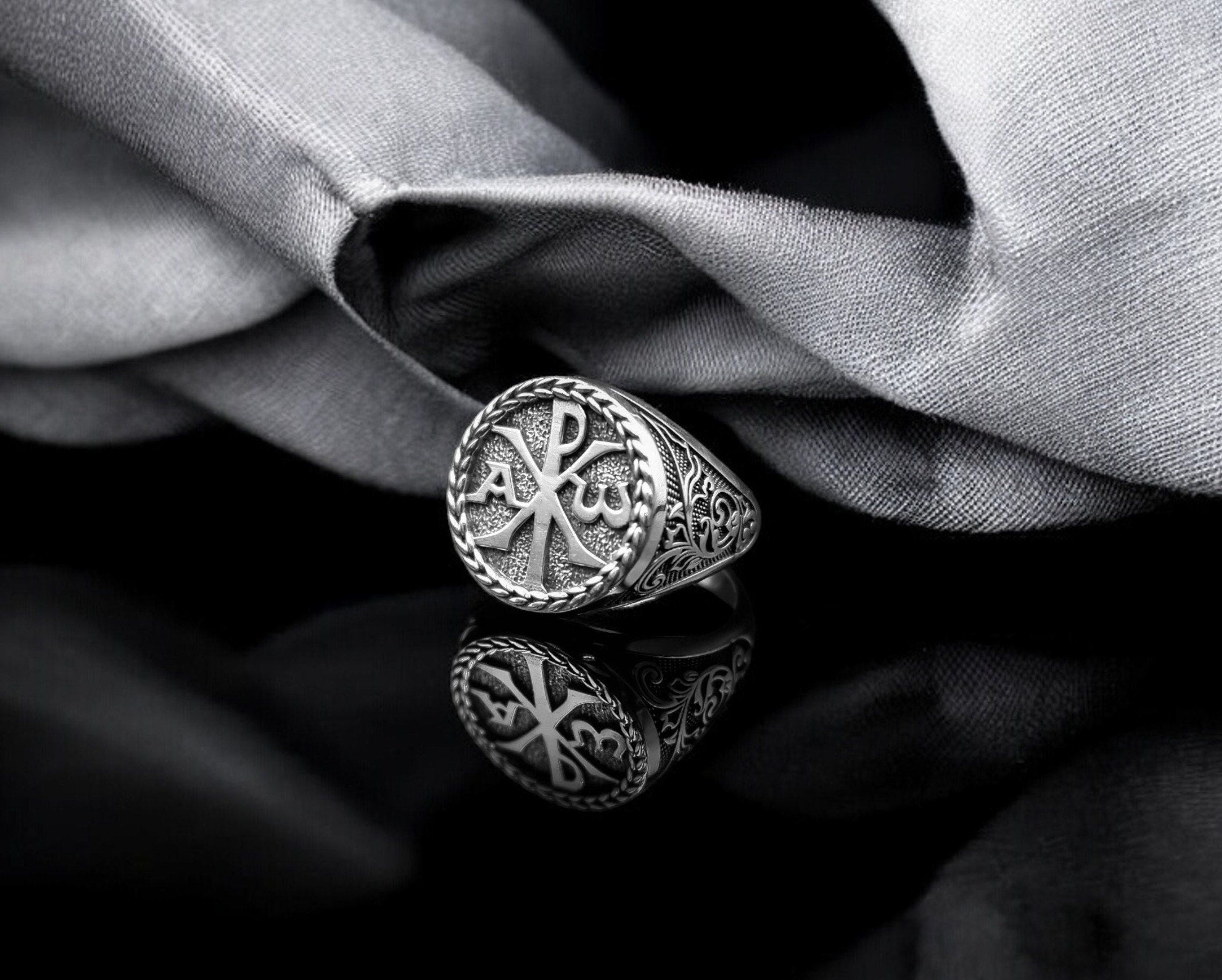 925 Sterling Silver Chi Rho Ring, Alpha Omega Christian Jewelry - Etsy
