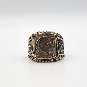 Islam Symbol Star and Crescent Moon Ring, Muslim Star Cresant Mens Ring ...