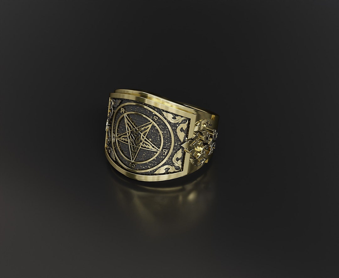 Sigil of Baphomet Inverted Pentagram Satanic Satan Ring, Baphomet Eye ...