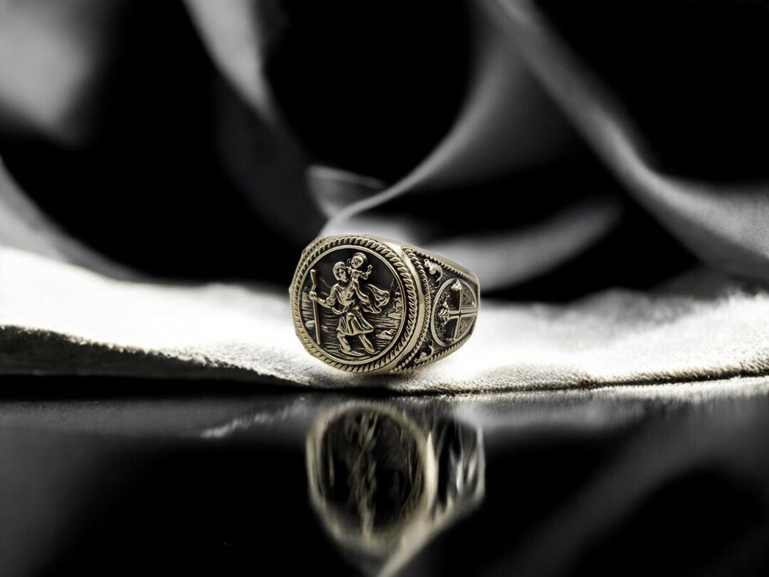 Saint Christopher Signet Rings for Men Biker Styled Ring, St ...