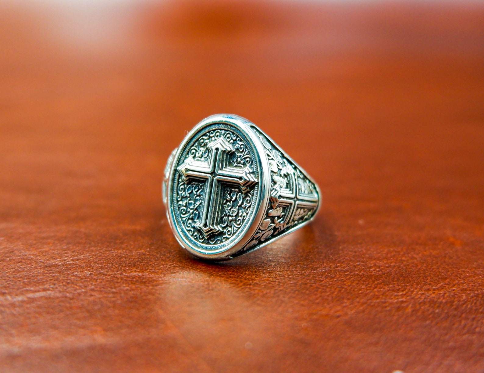 925 Sterling Silver Signet Cross Ring, Christian Jewelry Gift - Etsy