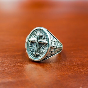 925 Sterling Silver Signet Cross Ring, Jesus Cross Men's Rings ...