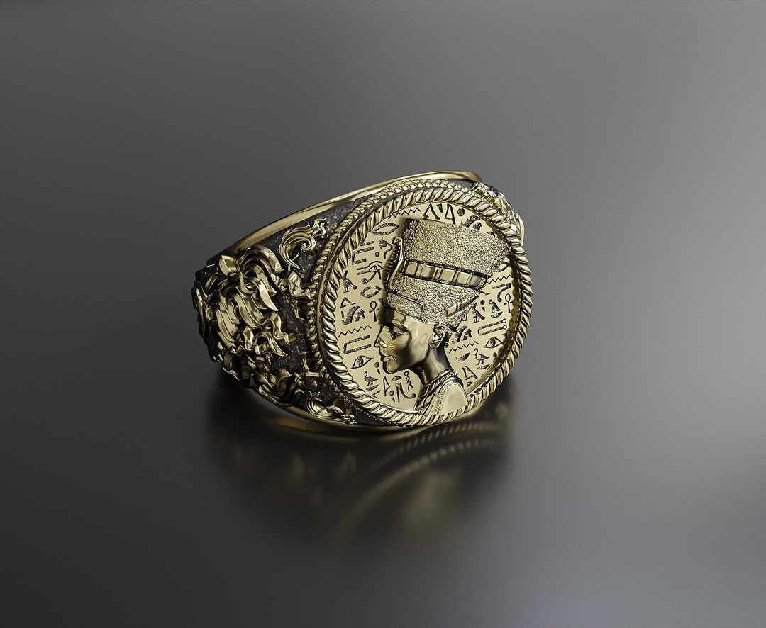 Egyptian Nefertiti Queen Ring, Egyptian Mythology Ring, Ankh Ring, Eye ...