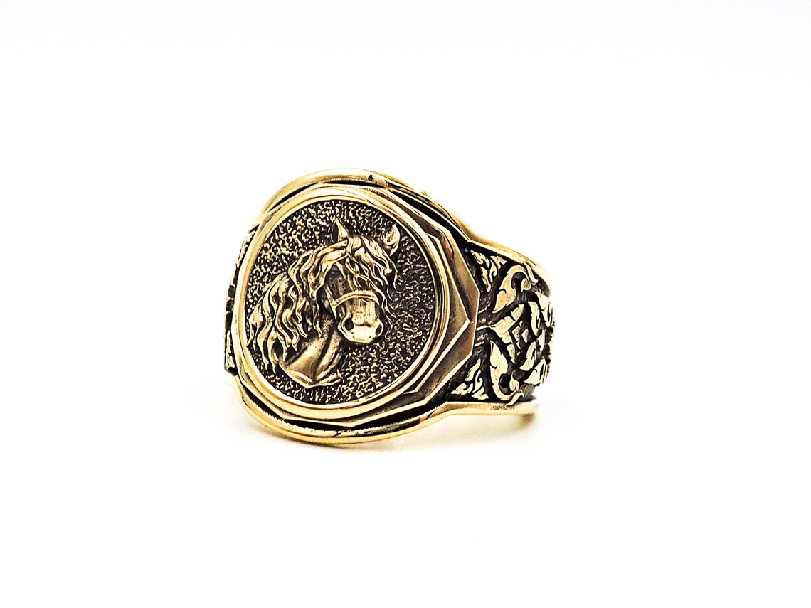 Mens Horse Ring Signet Horse Head Ring Mens Animal Brass - Etsy
