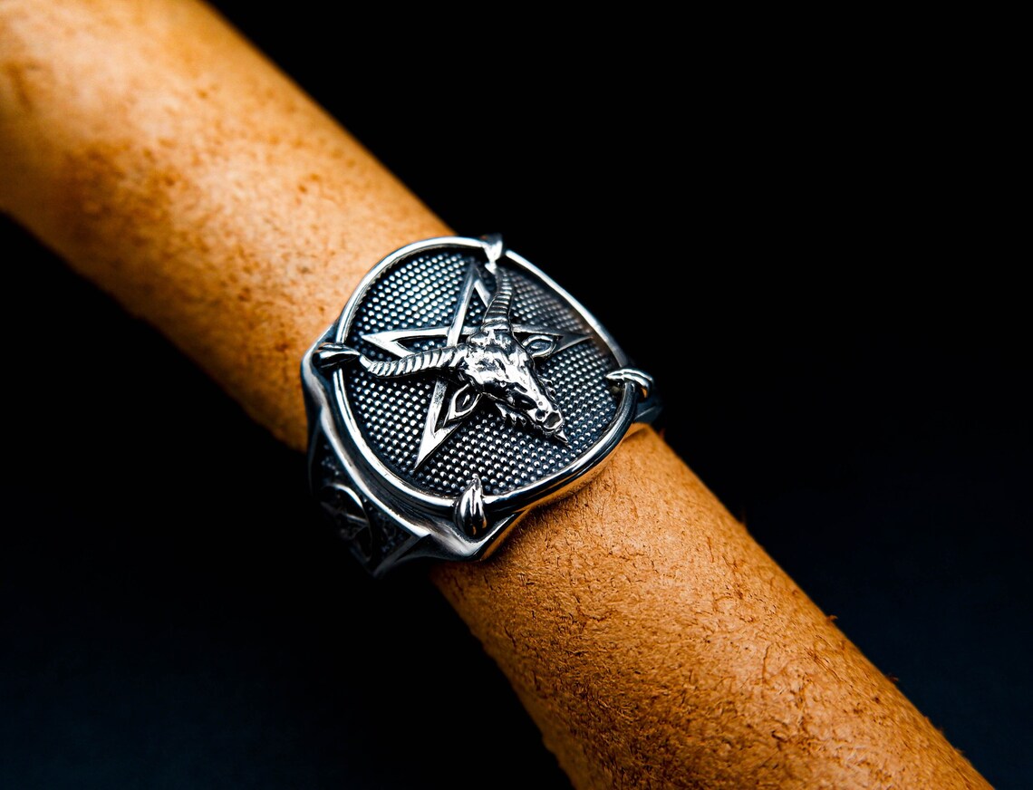 Baphomet Ring Sigil of Baphomet Inverted Pentagram 925 | Etsy