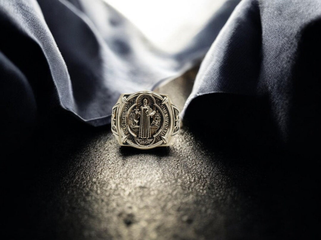 Saint Benedict Exorcism Cross Demon Protection Rings, St Benedict Ring ...