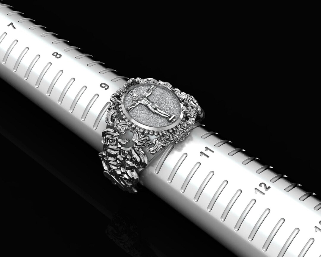 925 Sterling Silver Jesus on Cross Men's Rings, Jesus Signet Ring ...