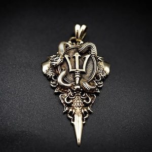 Poseidon Trident Pendant With Snake Ancient Greek God Brass Jewelry for ...
