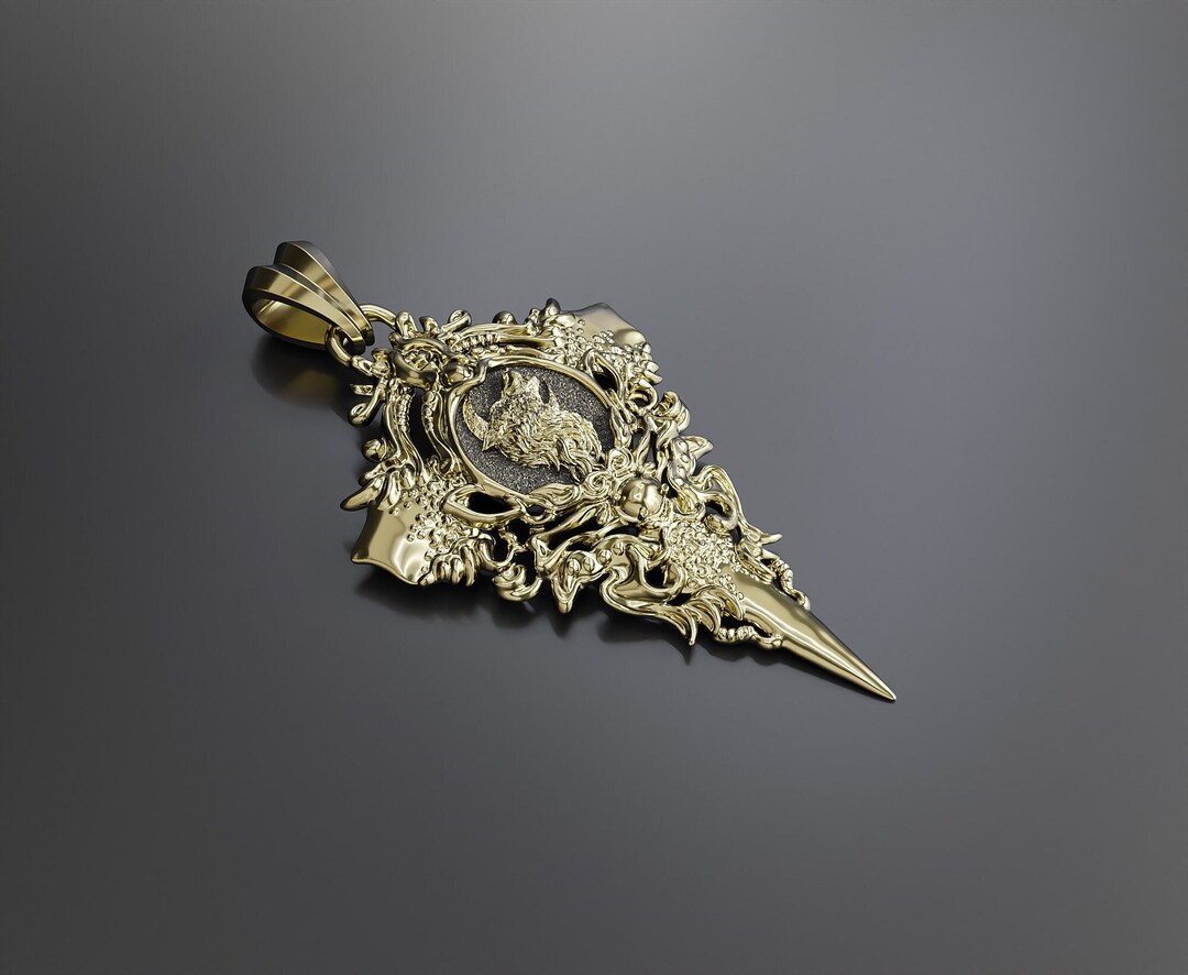 Howling Wolf Pendant, Wolf on Crescent Moon Pendant, Animal Head ...