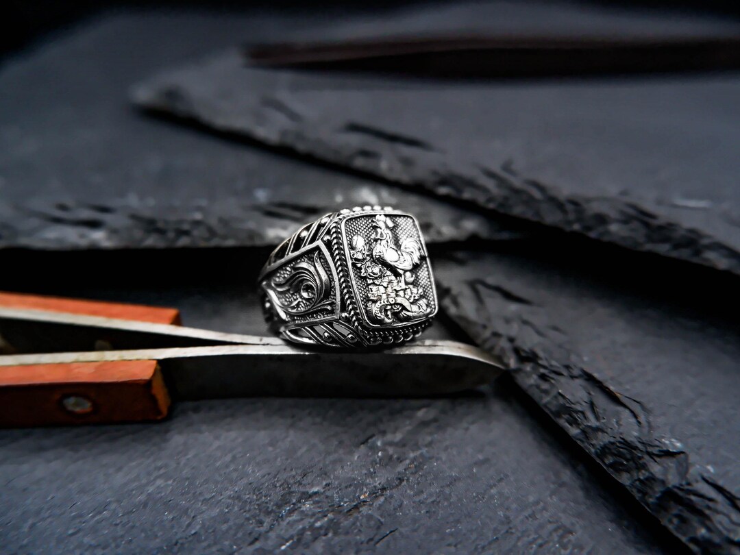 925 Sterling Silver Rooster Ring Animal Signet Accessory Jewelry ...
