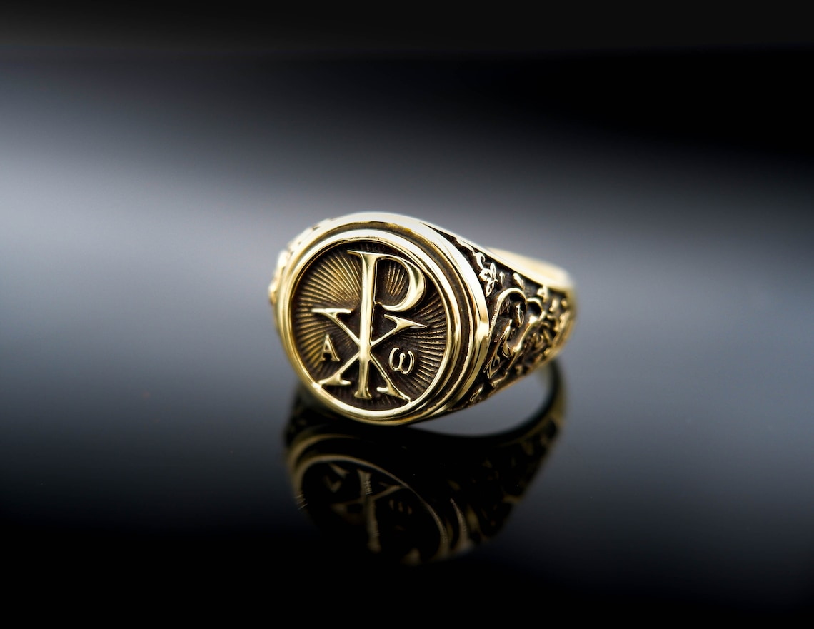 Chi Rho Alpha and Omega Christian Ring Mens Chi Rho Ring - Etsy