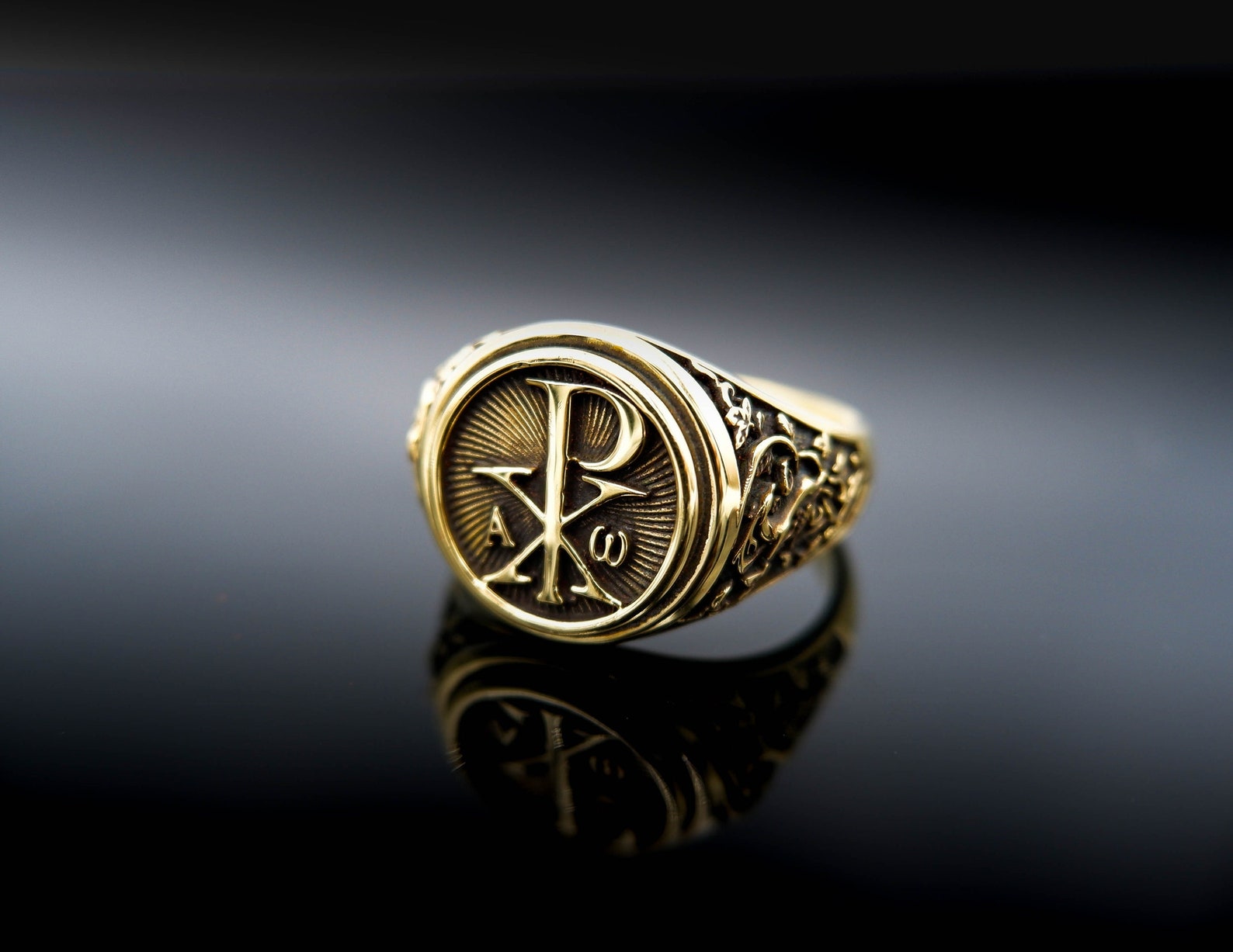 Chi Rho Alpha and Omega Christian Ring Mens Chi Rho Ring - Etsy