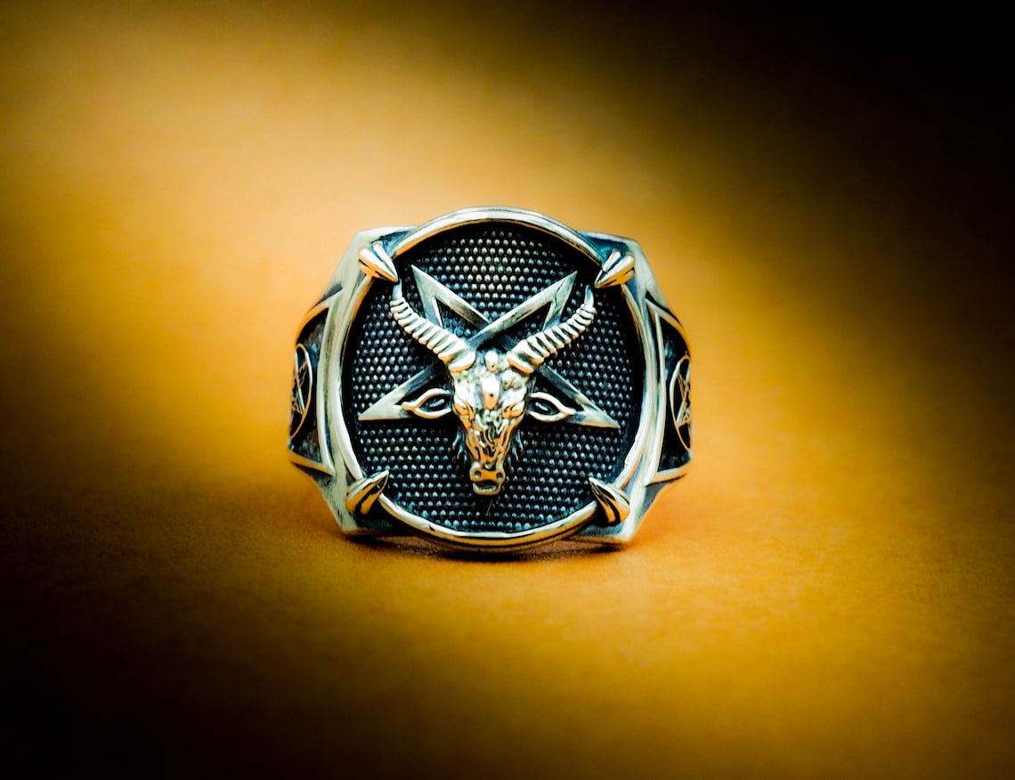 Gothic Baphomet Ring Seal of Satan Pentagram Sigil Ring | Etsy