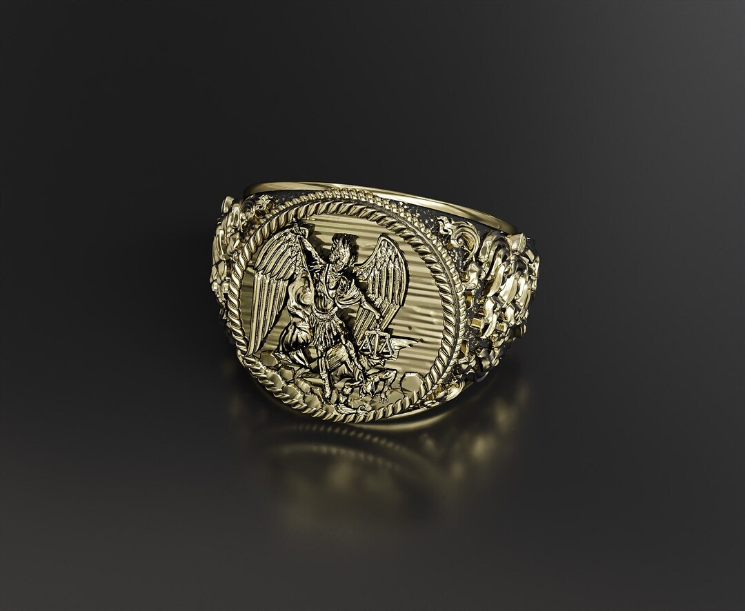 Saint Michael Signet Ring, St Michael the Archangel Ring Christian ...