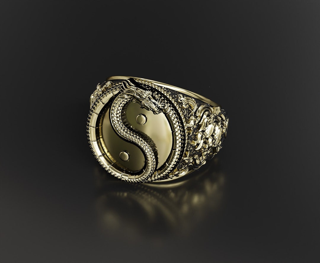 Yin and Yang Dragon Ring Amulet Boho Protection Brass Jewelry - Etsy