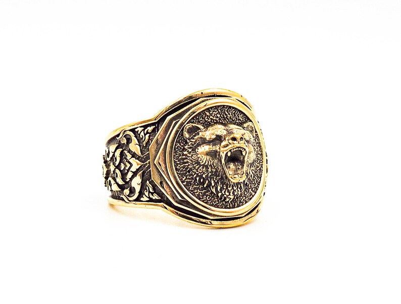 Brass Bear Head Signet Ring, Mens Jewelry - Etsy