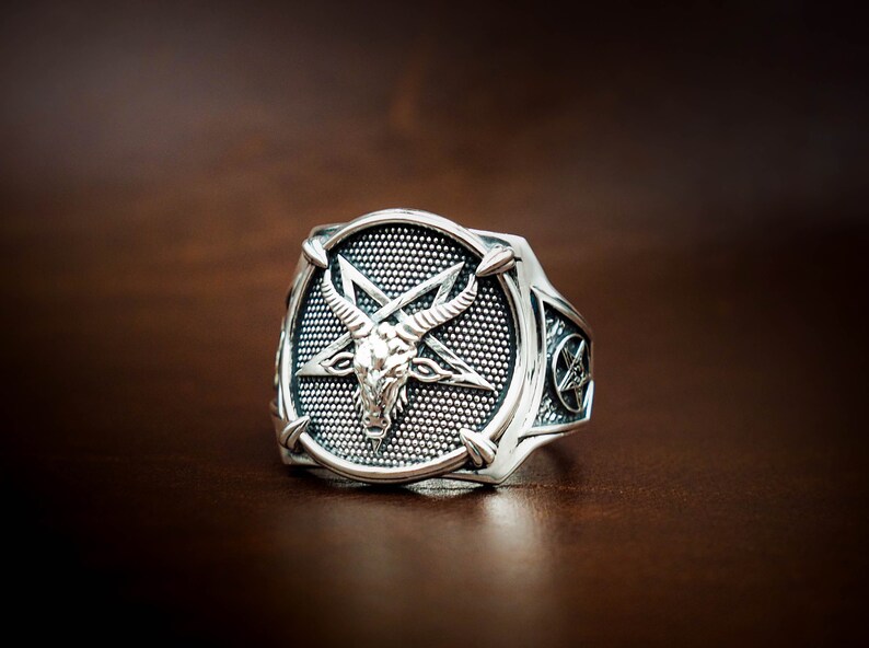 Baphomet Ring Sigil of Baphomet Inverted Pentagram 925 | Etsy