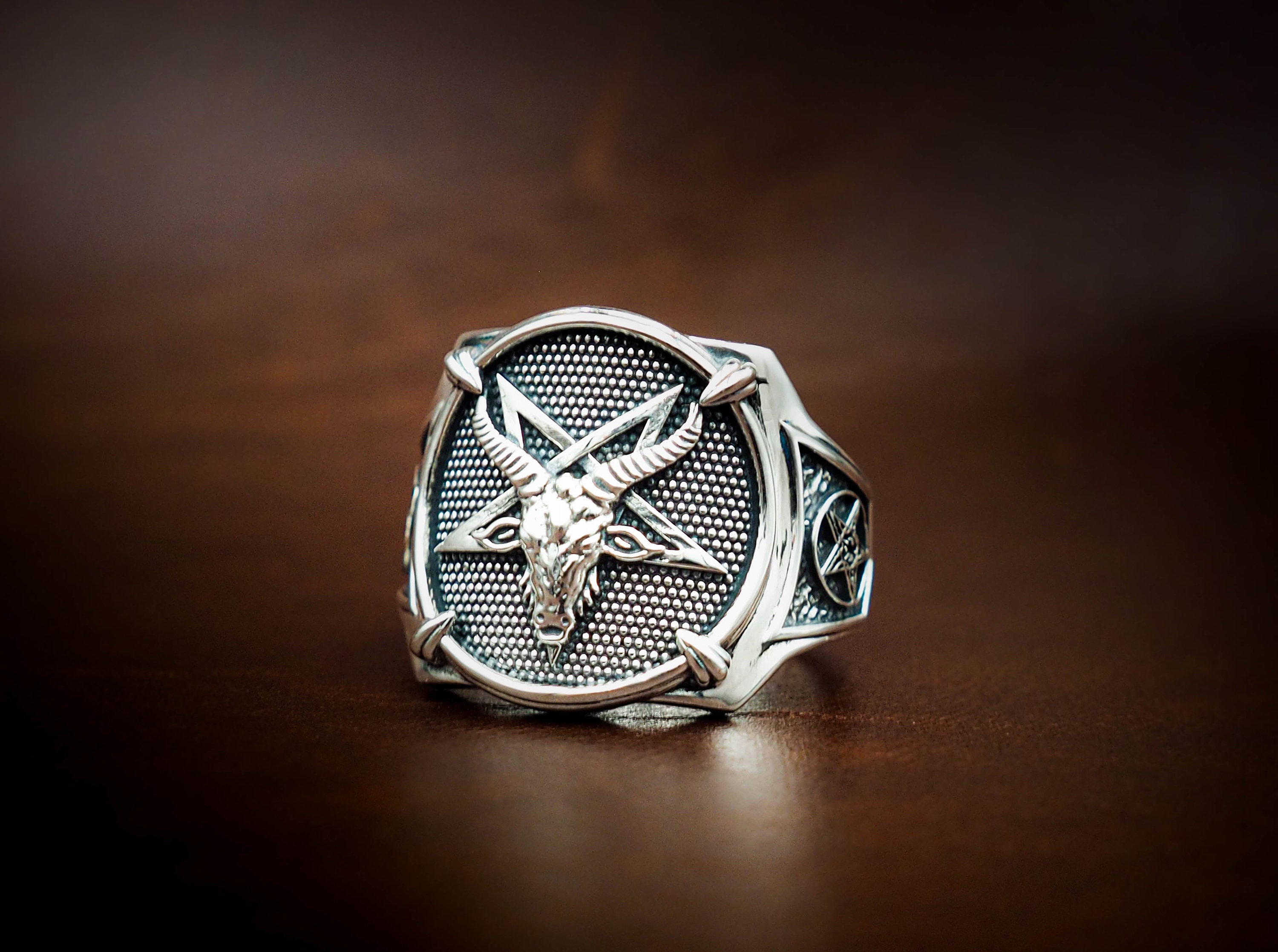 Baphomet Ring Sigil of Baphomet Inverted Pentagram 925 | Etsy
