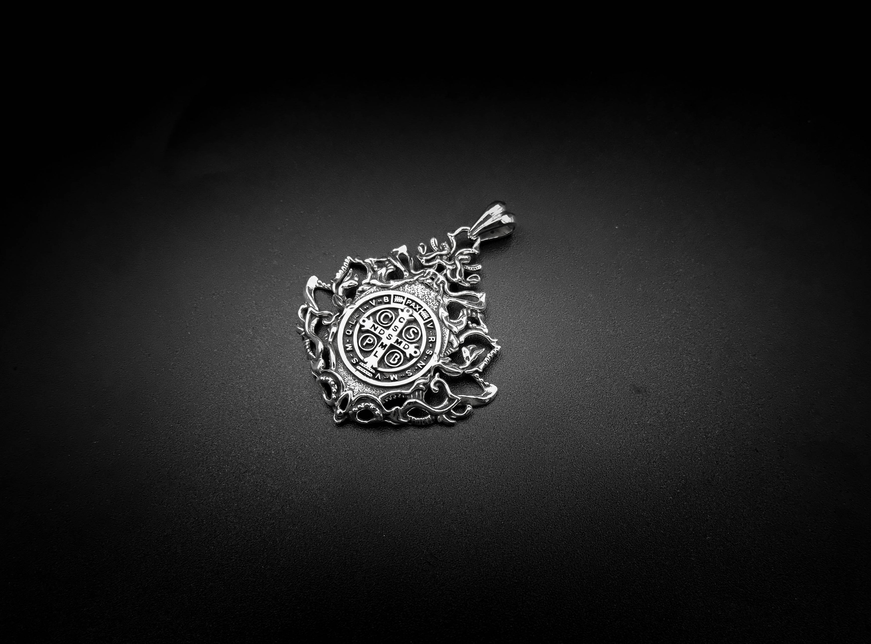 925 Sterling Silver Saint Benedict Men Signet Pendant St - Etsy