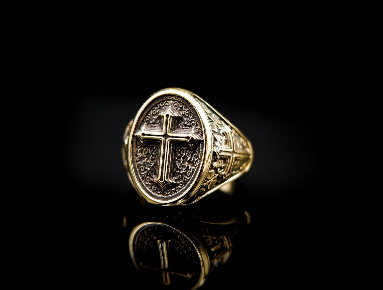 Signet Cross Ring, Jesus Cross Men's Rings Christian Catholic Mens ...