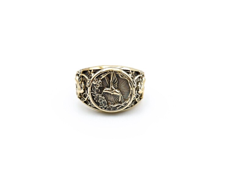 Hummingbird Brass Signet Ring, Good Luck Animal Jewelry - Etsy
