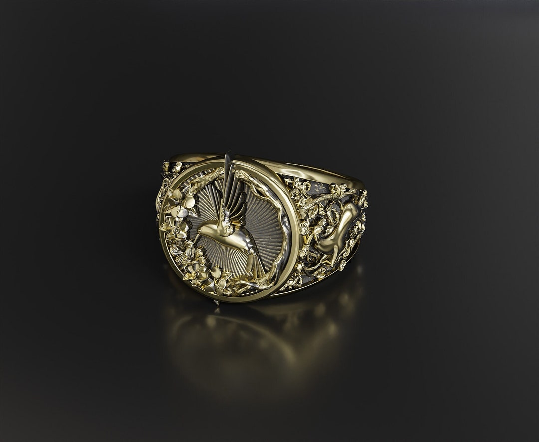 Hummingbird Ring Animal Good Luck Gift Animal Signet Men's and Women ...
