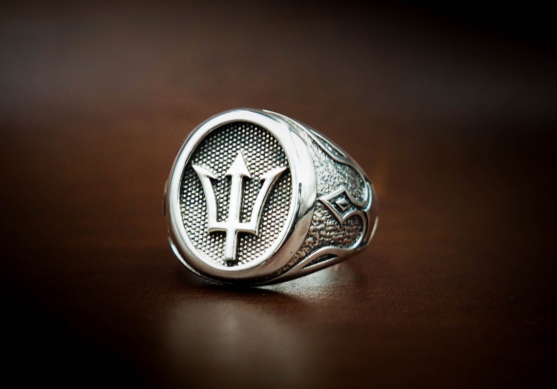 Poseidon Symbol Trident Rings Poseidon Ring Mens Signet Ring - Etsy