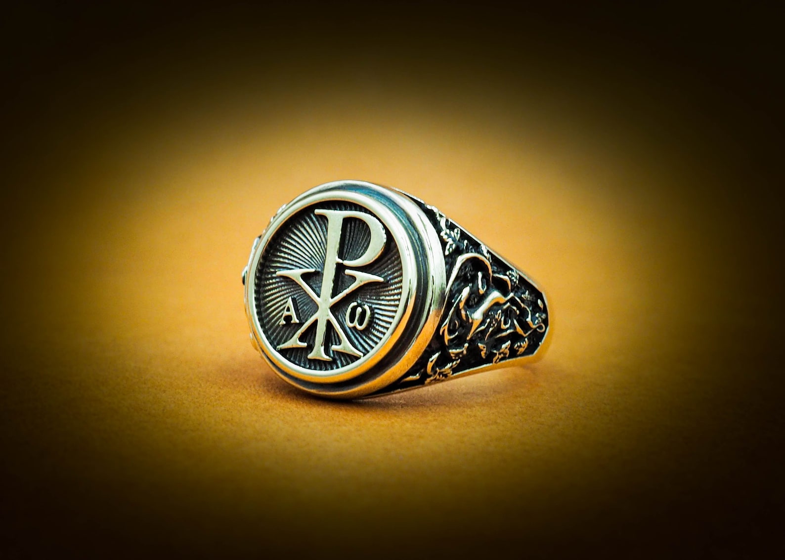 Chi Rho Alpha and Omega Christian Ring Mens Chi Rho Ring | Etsy