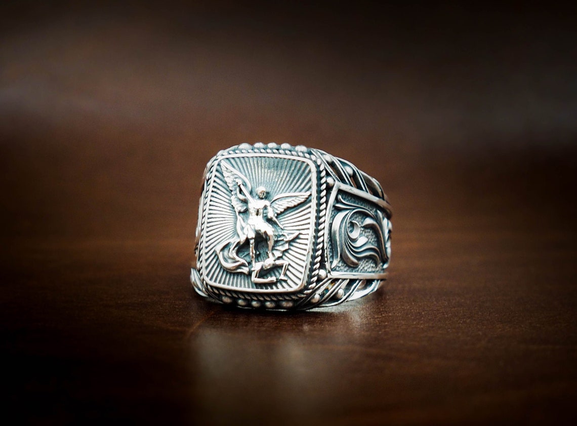 Saint St. Michael the Archangel Mens Ring Saint Michael Ring | Etsy