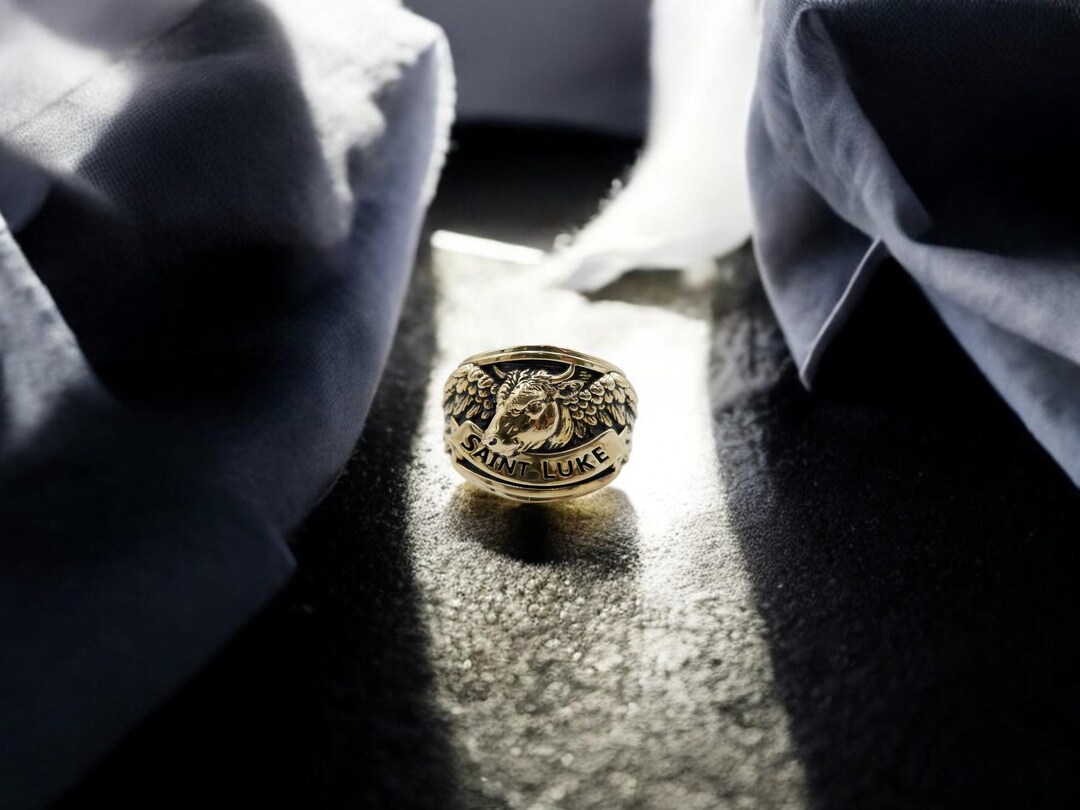 Taurus of Saint Luke Brass Ring: Catholic Christian Protection Jewelry ...