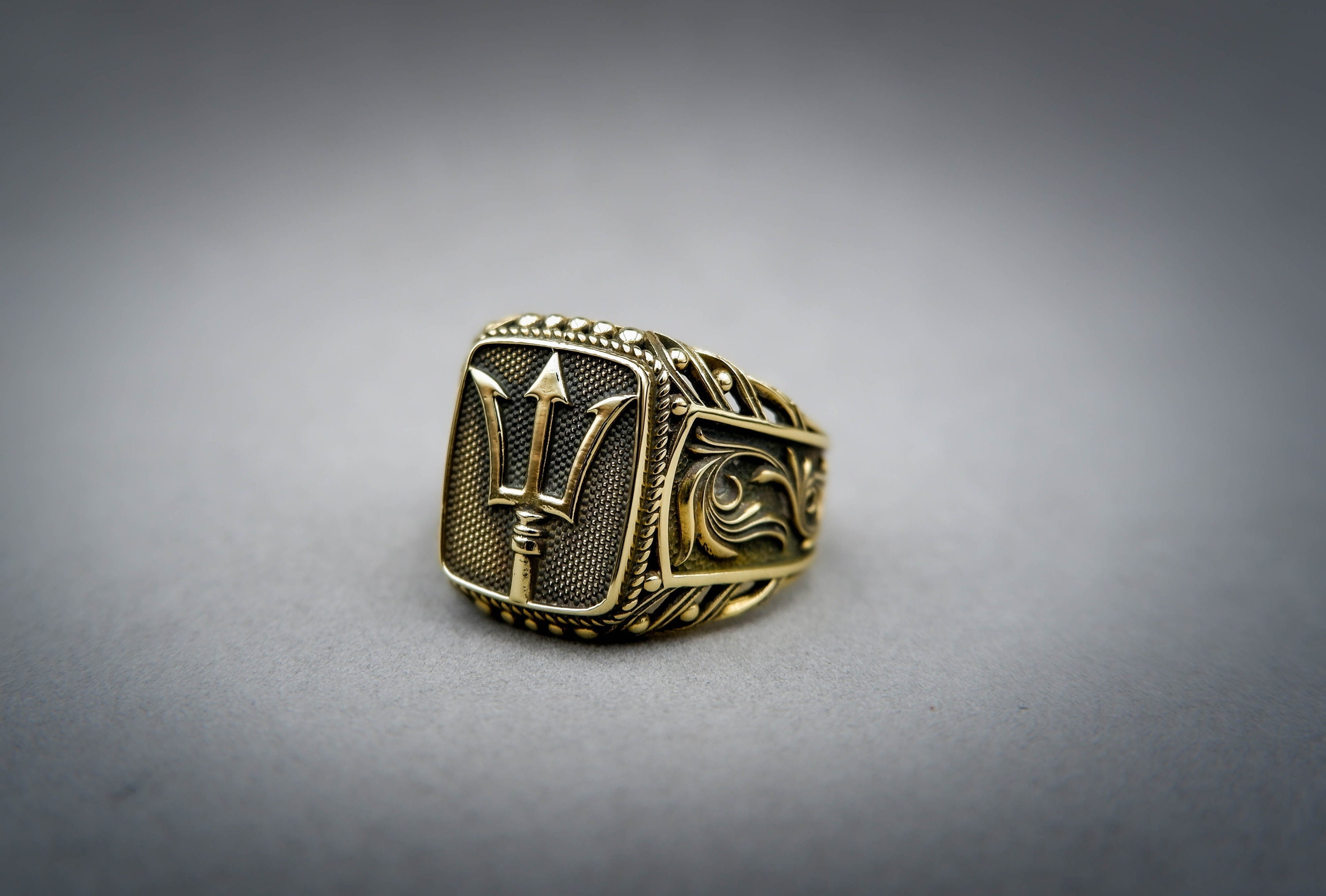 Poseidon Trident Ring Ancient Greek God Brass Jewelry Gift for - Etsy