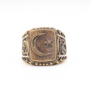 Islam Symbol Star and Crescent Moon Ring, Muslim Star Cresant Mens Ring ...