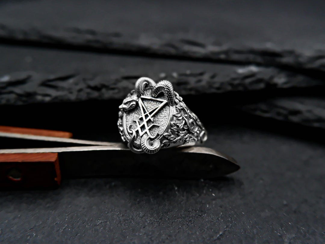 925 Sterling Silver Sigil of Lucifer With Snake Ring, Lucifer Ring ...