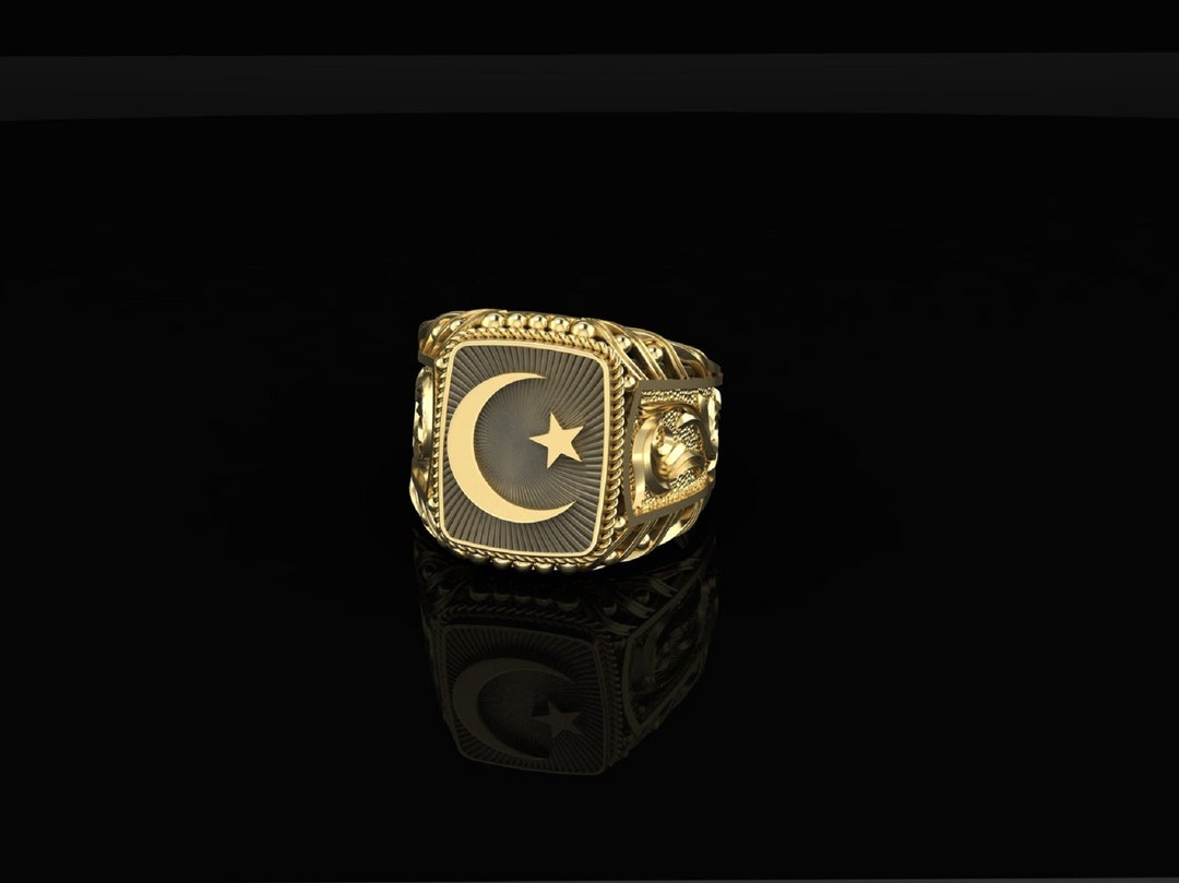 Islam Symbol Star and Crescent Moon Ring Muslim Star Cresant - Etsy