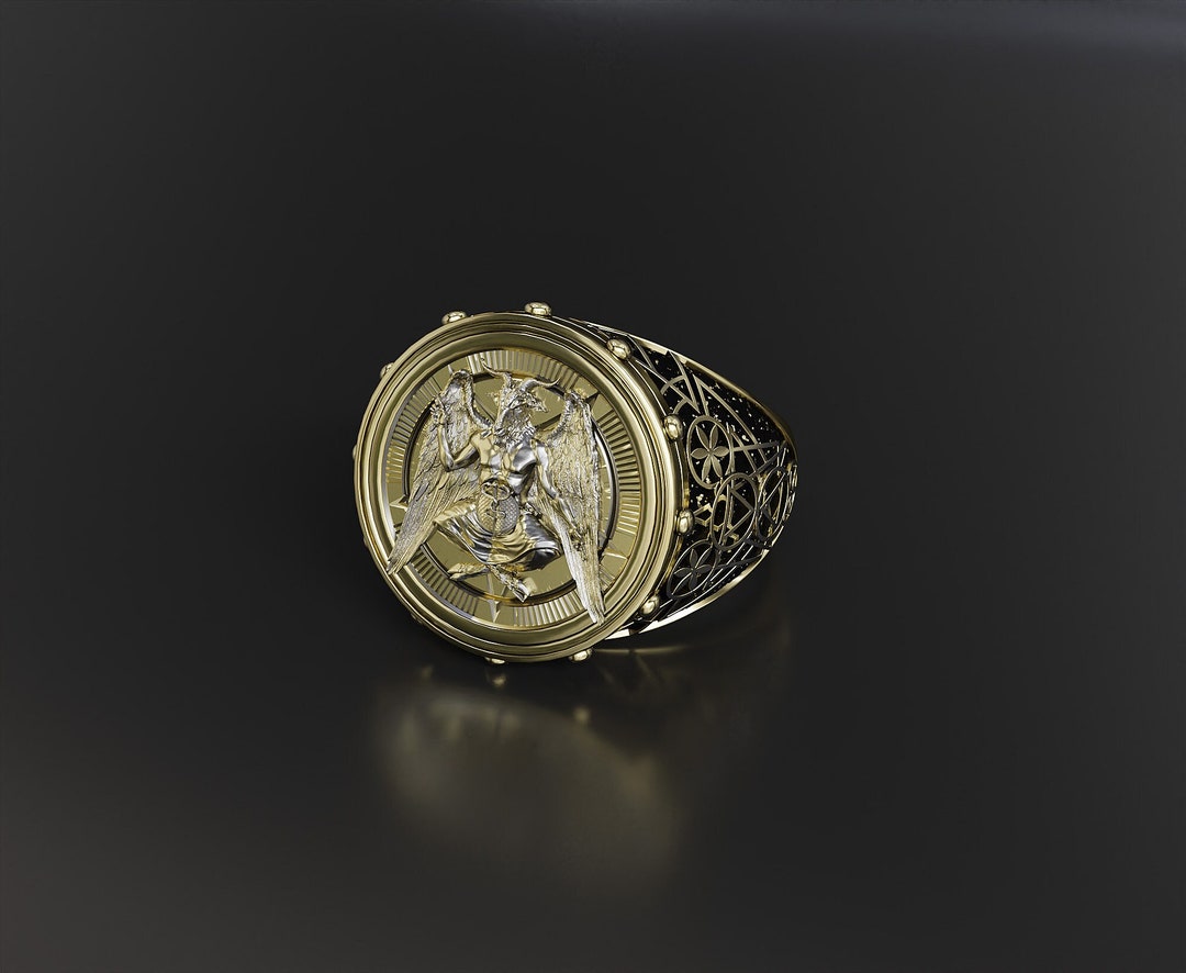 Satanic Ram Skull Ring, Pentacle Baphomet Satanic Satan Ring, Gothic ...