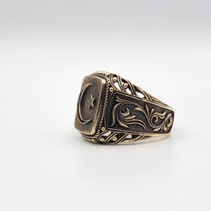 Islam Symbol Star and Crescent Moon Ring, Muslim Star Cresant Mens Ring ...