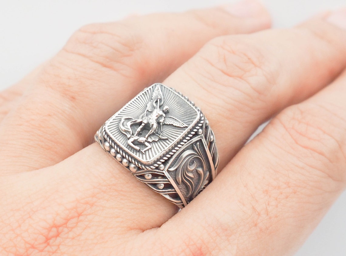 Saint St. Michael the Archangel Mens Ring Saint Michael Ring | Etsy
