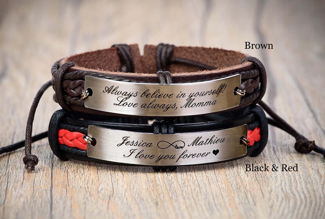 Personalized Leather Bracelet Engraved Leather Bracelet - Etsy