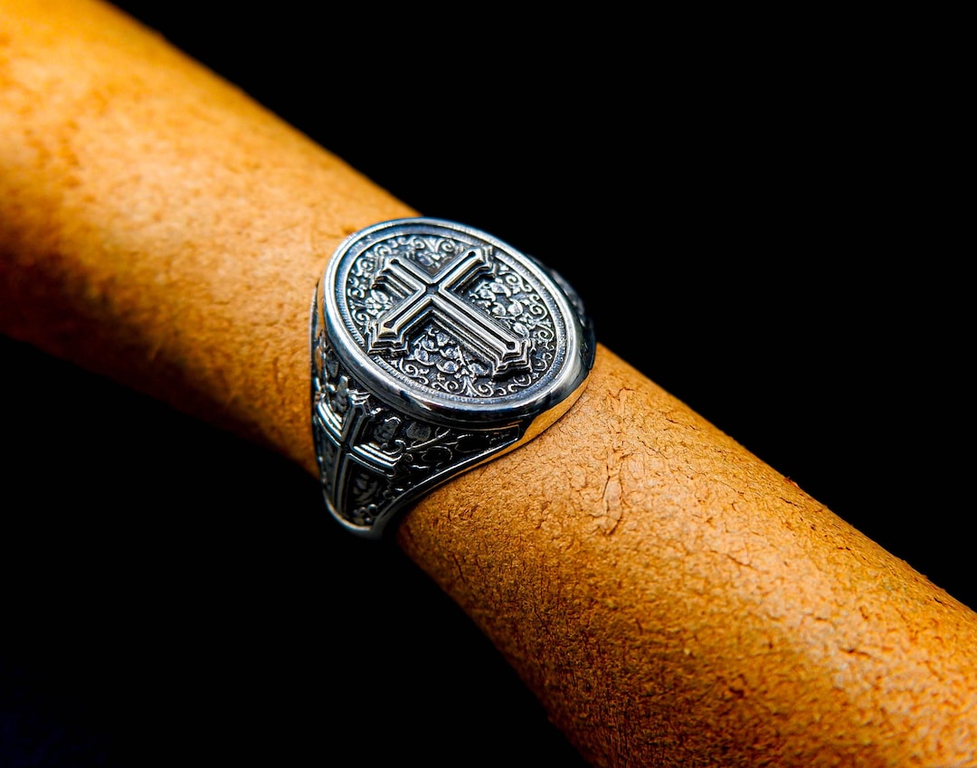 925 Sterling Silver Signet Cross Ring, Jesus Cross Men's Rings ...