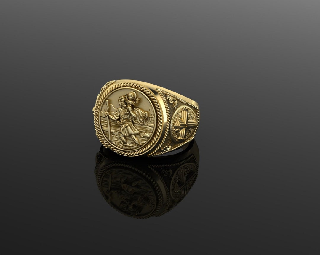 Saint Christopher Signet Rings for Men Biker Styled Ring St. - Etsy