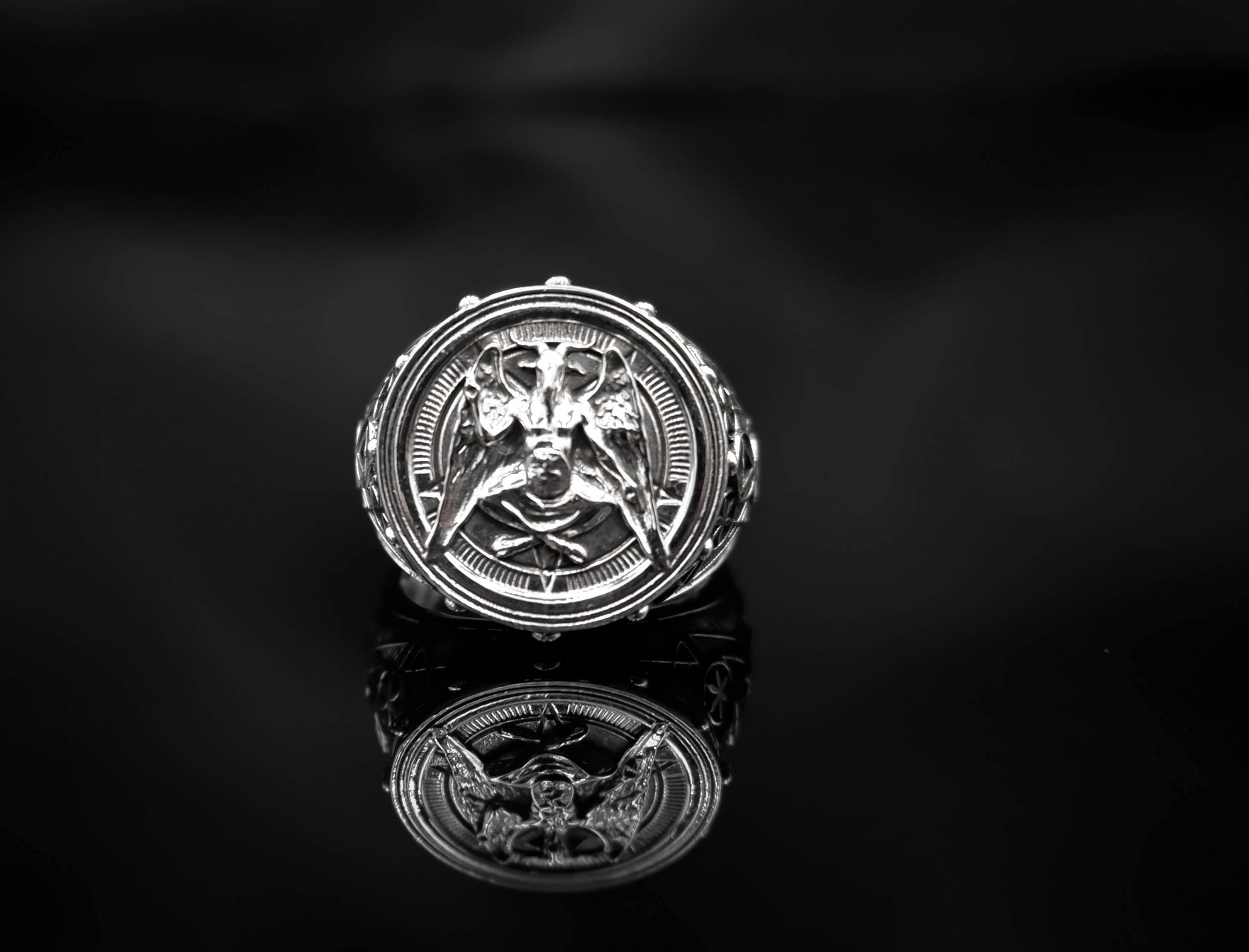 925 Sterling Silver Satanic Baphomet Ram Skull Ring - Etsy
