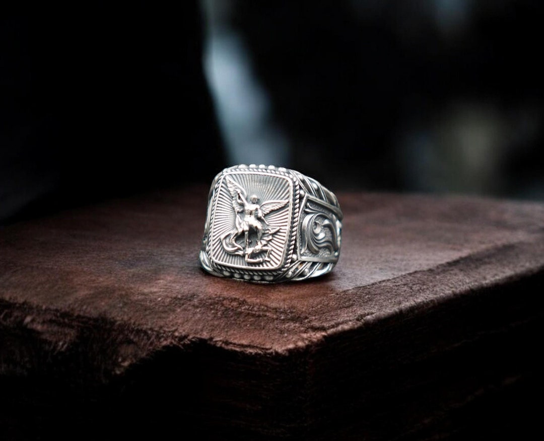 Saint St. Michael the Archangel Mens Ring, Saint Michael Ring, Saint ...