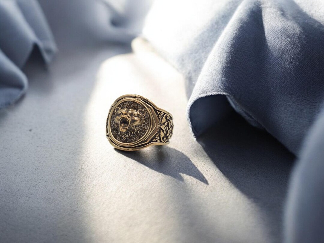 Brass Bear Head Signet Ring, Mens Jewelry - Etsy