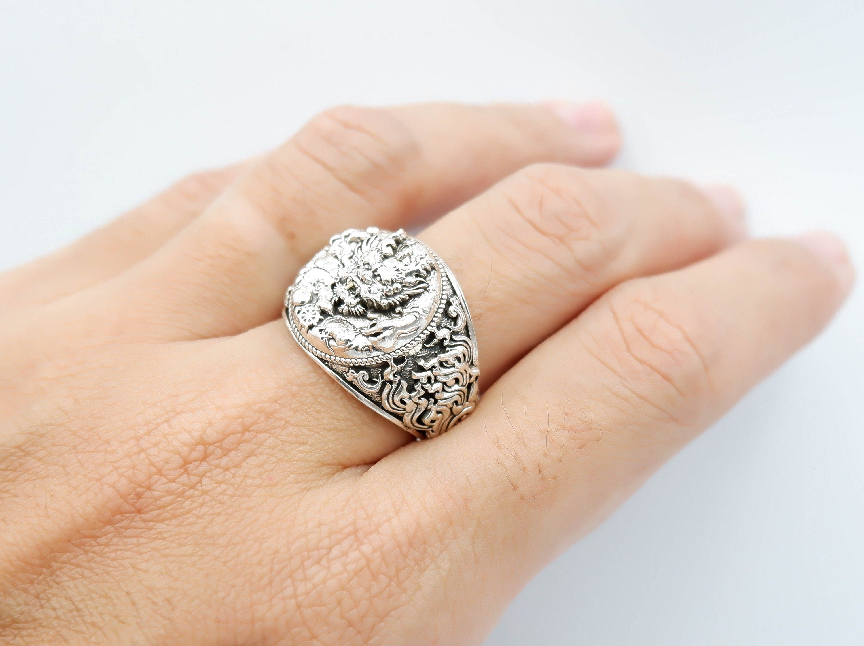 925 Sterling Silver Chinese Dragon Ring for Men Dragon Signet - Etsy