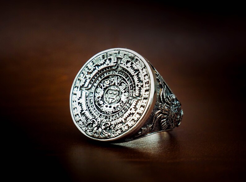 Mayan Calendar Ring Aztec Calendar Silver Rings Mexican - Etsy