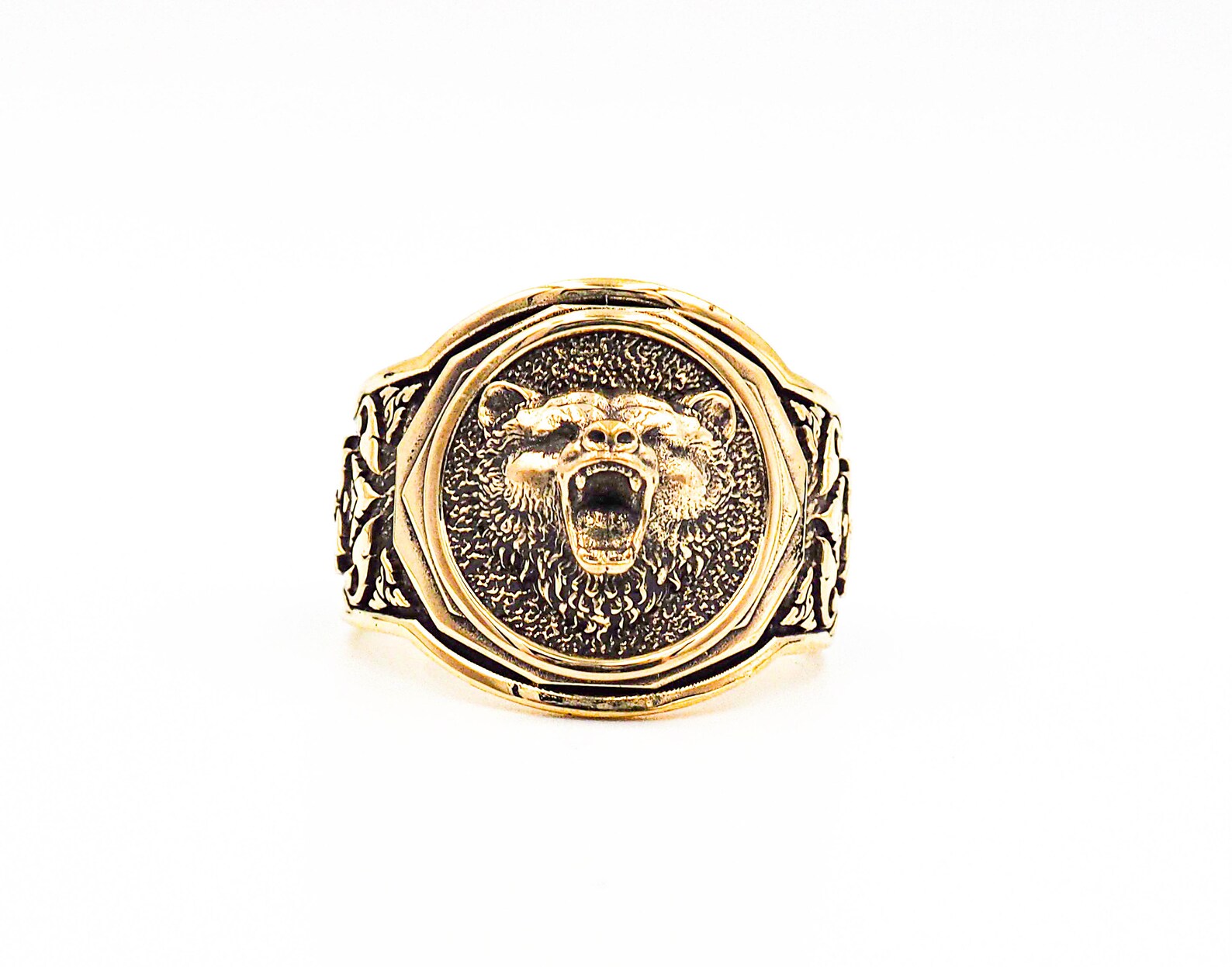 Brass Bear Head Signet Ring, Mens Jewelry - Etsy