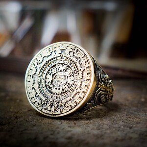 Aztec Calendar Ring, Mayan Calendar Ring, Aztec Calendar Solid Brass ...